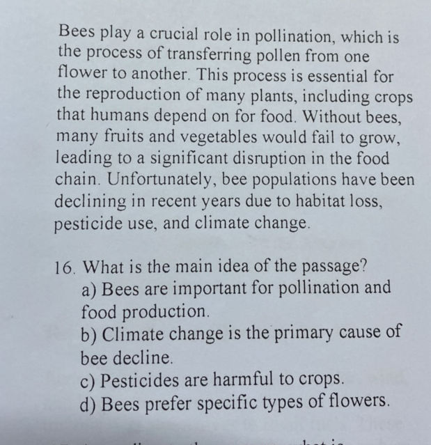 Bees play a crucial role in pollination | StudyX