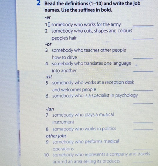 2 Read the definitions (1-10) and write the | StudyX
