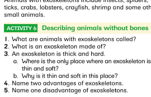 ACTIVITY 6 Describing animals without bones