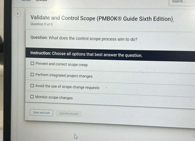 Validate and Control Scope (PMBOK Guide | StudyX