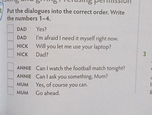 1 Put the dialogues into the correct order | StudyX