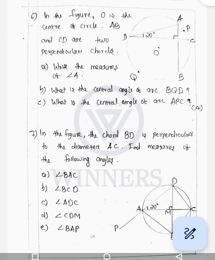 6) in the figure O is the centre of Circle | StudyX