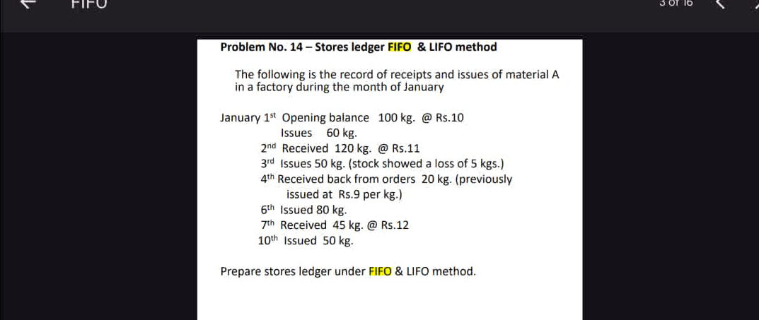 Problem No 14 - Stores ledger FIFO LIFO | StudyX