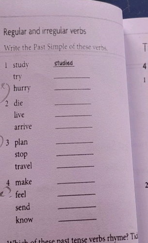 Regular and irregular verbs Write the Past | StudyX