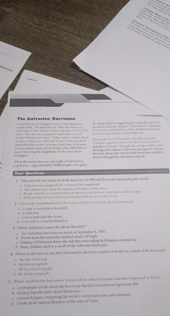 The Galveston Hurricane Coastal towns are | StudyX