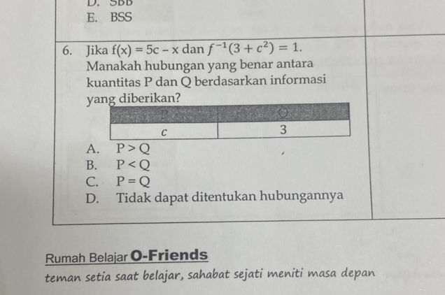 6 Jika f(x) = 5c - x dan f-1(3 + c2) = 1 | StudyX