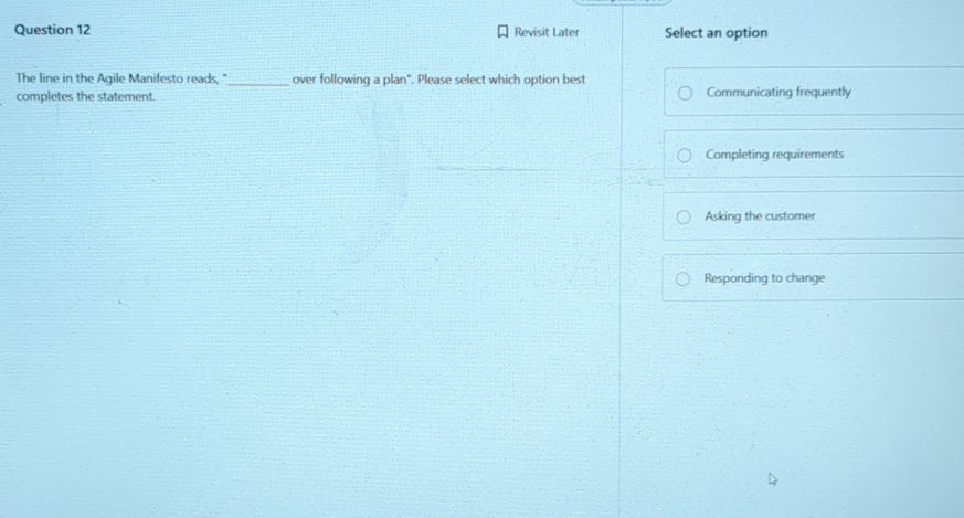 Question 12 The line in the Agile Manifesto | StudyX
