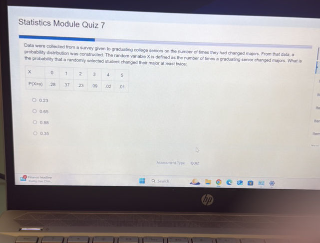 Statistics Module Quiz 7 Data were collected | StudyX
