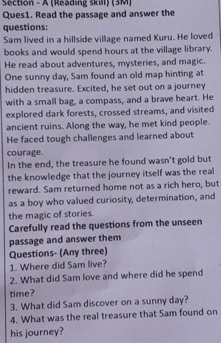 Section - A (Reading skill) (3M) Ques1 Read | StudyX
