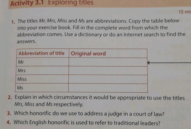 Activity 31 Exploring titles 1 The titles Mr | StudyX