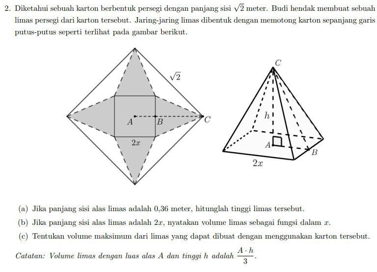 2 Diketahui sebuah karton berbentuk persegi | StudyX