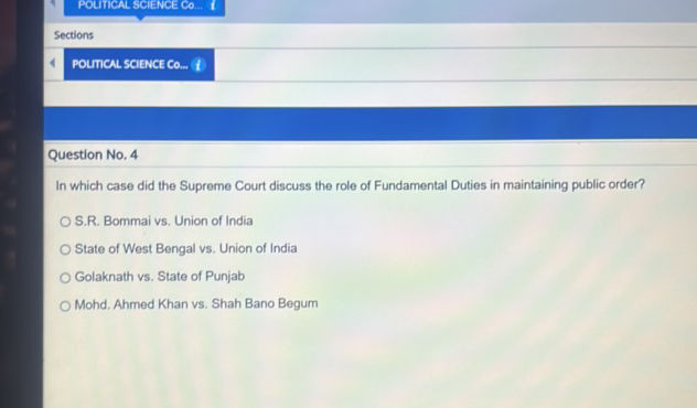 Question No 4 In which case did the Supreme | StudyX