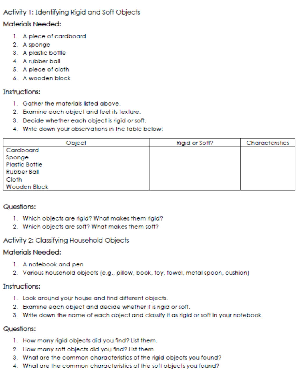 Activity 1 Identifying Rigid and Soft | StudyX