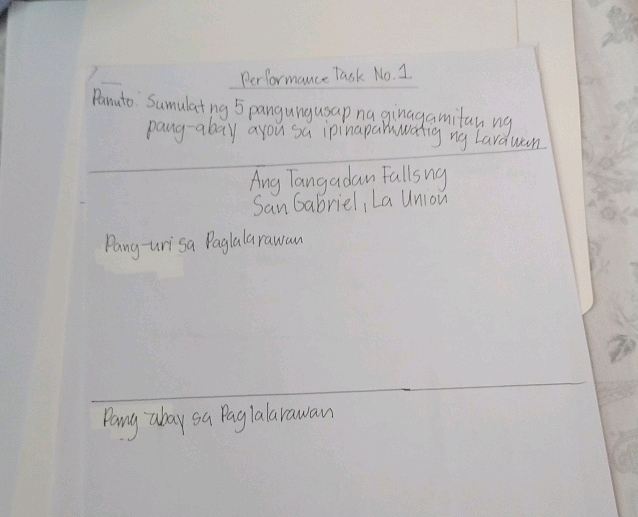 Performance Task No 1 Panuto Sumulat ng 5 | StudyX