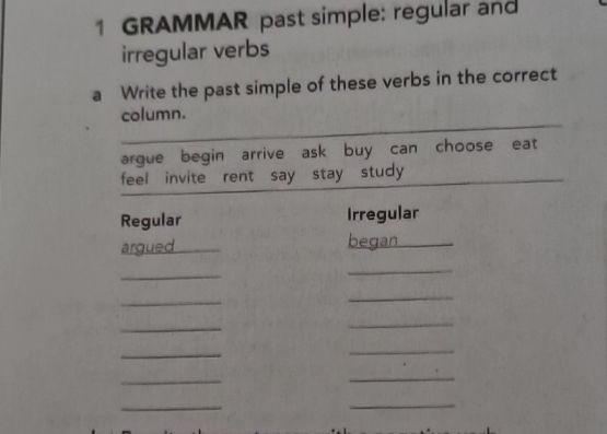 1 GRAMMAR past simple regular and irregular | StudyX