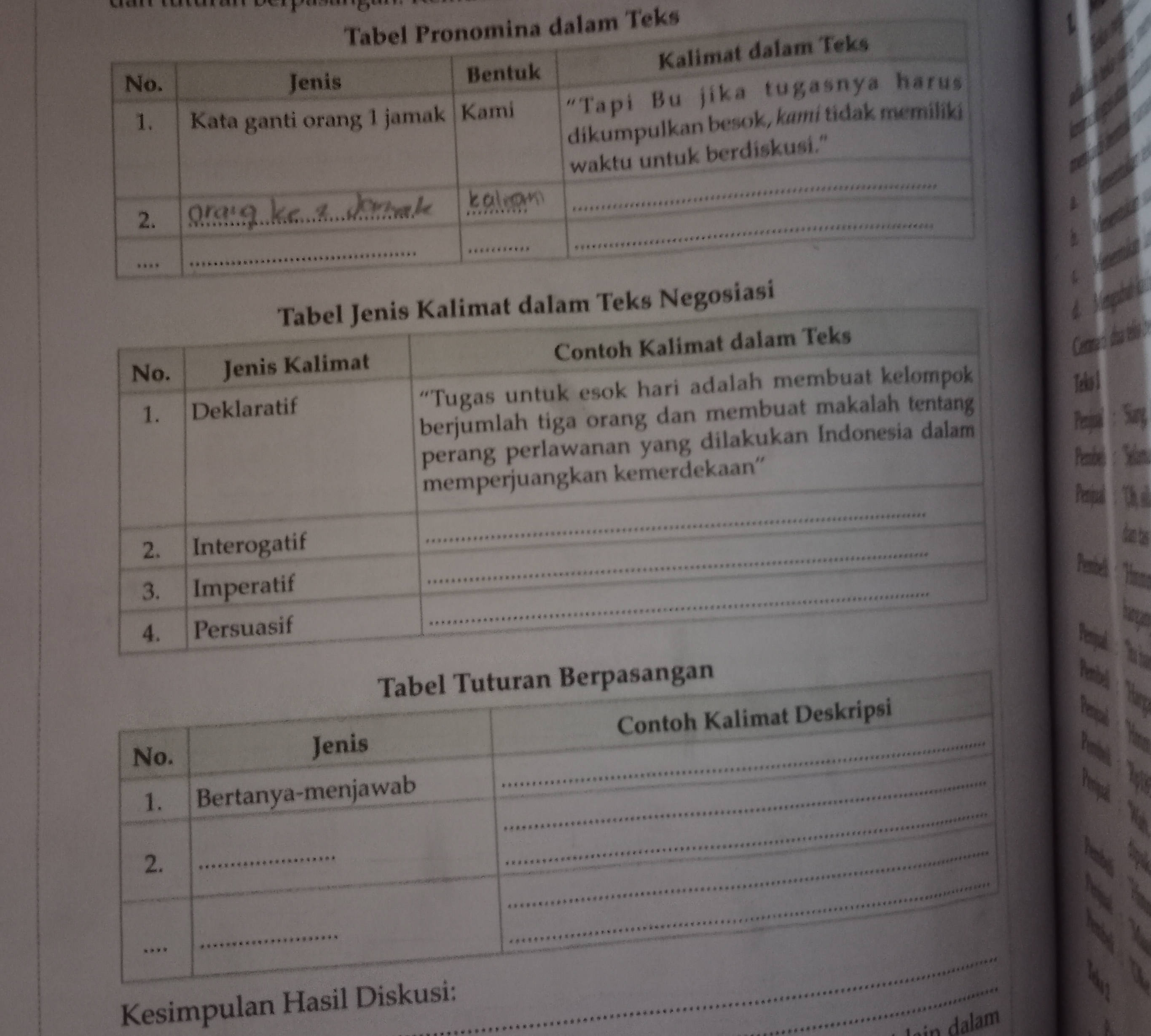 Tabel Pronomina dalam Teks No Jenis Bentuk | StudyX
