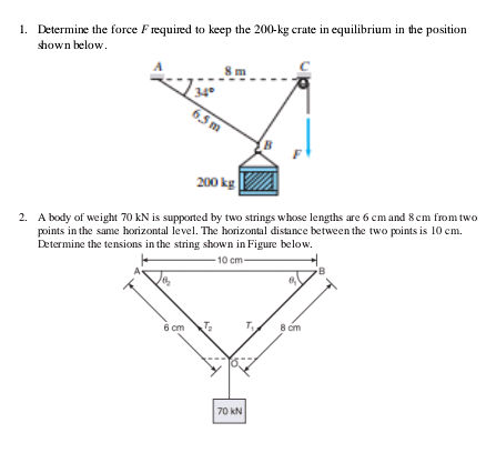 1 Determine the force F required to keep the | StudyX