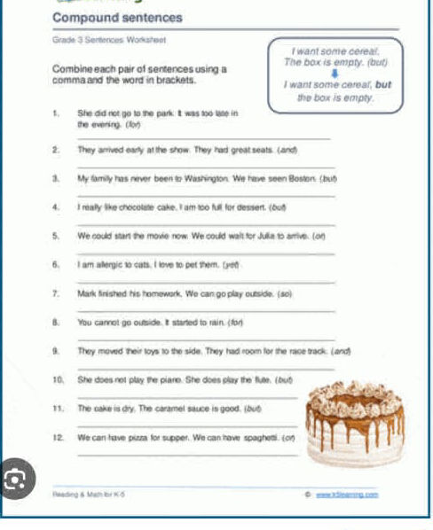Compound sentences Grade 3 Sentences
