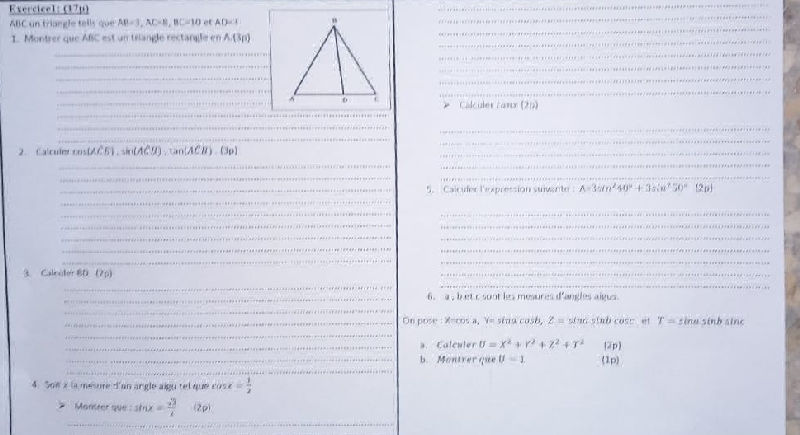 Exercicel (17p) ABC un triangle tels que | StudyX