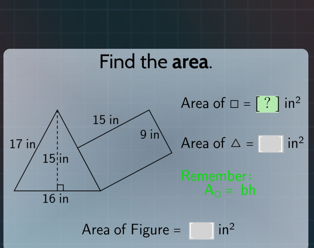 Find the area Diagram showing a triangle | StudyX