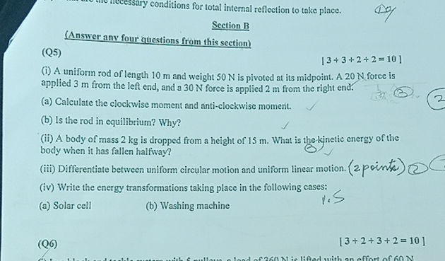 (Q5) (i) A uniform rod of length 10 m and | StudyX