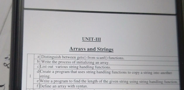 UNIT-III Arrays and Strings a Distinguish | StudyX