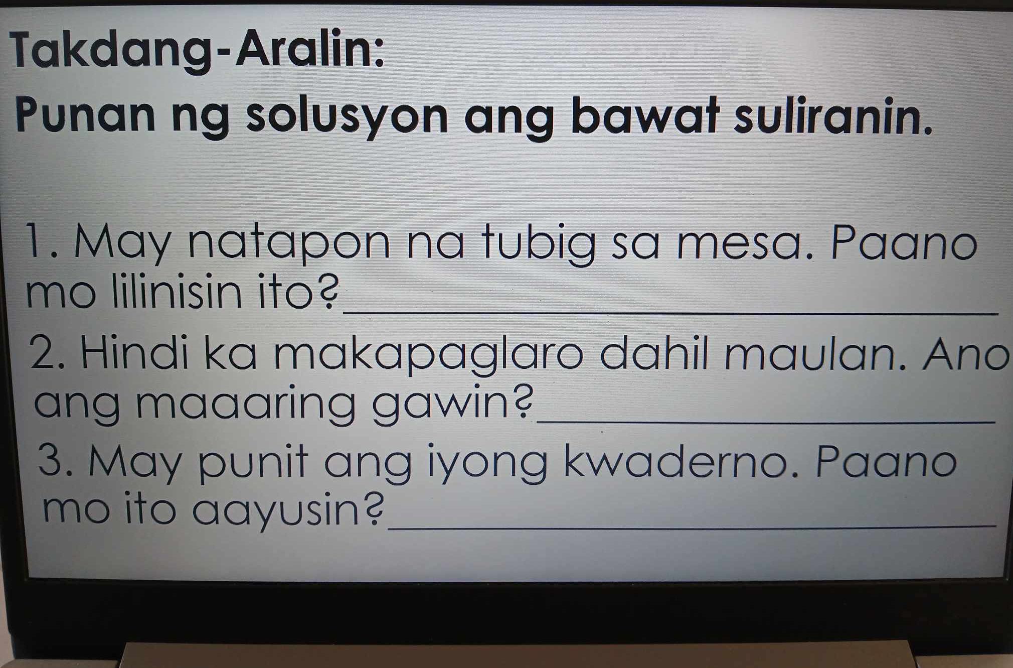 Takdang-Aralin Punan ng solusyon ang bawat | StudyX