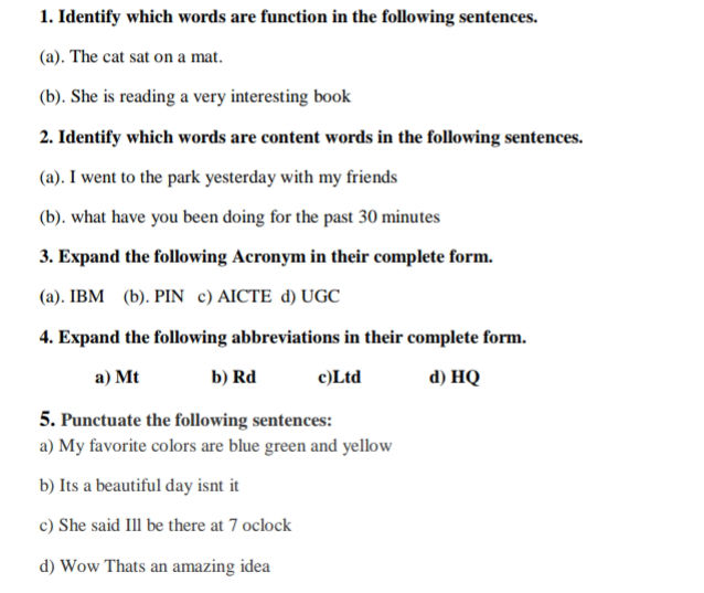 1 Identify which words are function in the | StudyX
