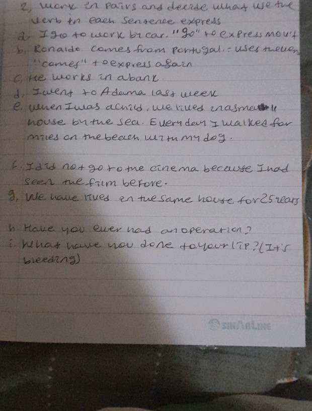 2 Work in pairs and decide what verb in each | StudyX