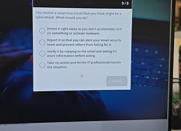 You receive a suspicious email that you