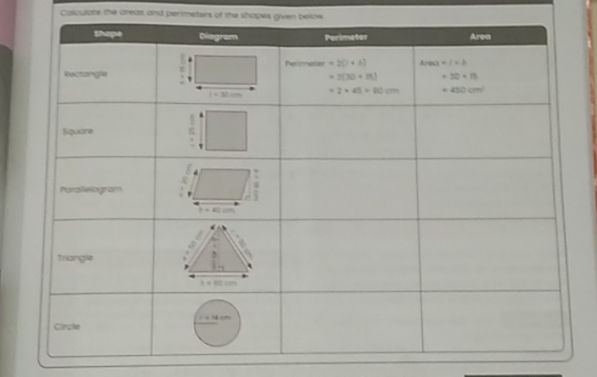 Calculate the areas and perimeters of the | StudyX