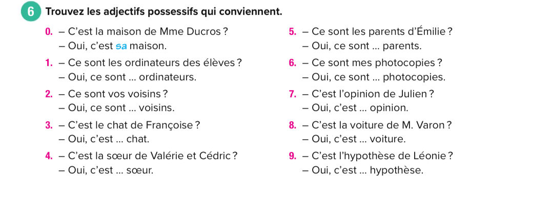 6 Trouvez les adjectifs possessifs qui | StudyX