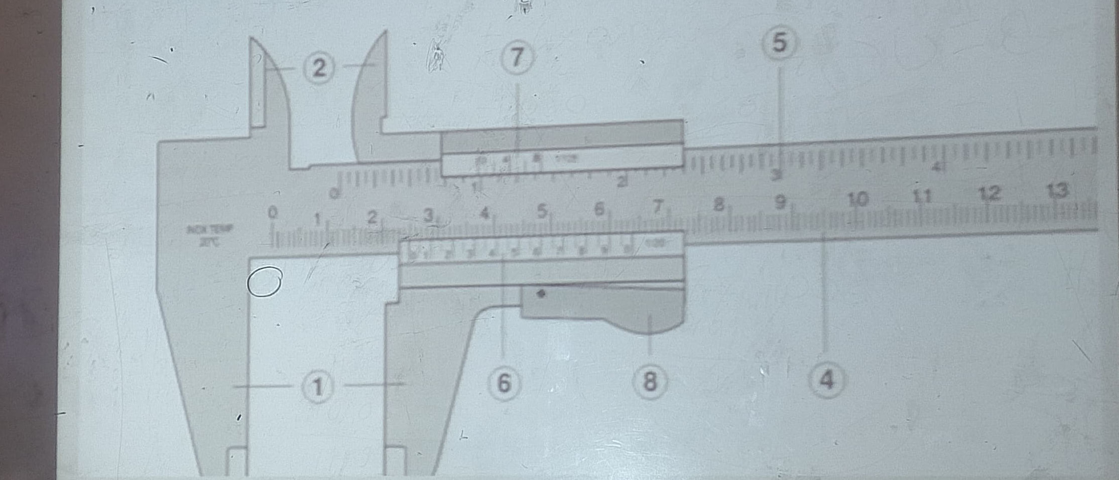 The image contains a diagram of a vernier