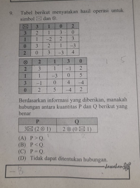 9Tabel berikut menyatakan hasil operasi | StudyX