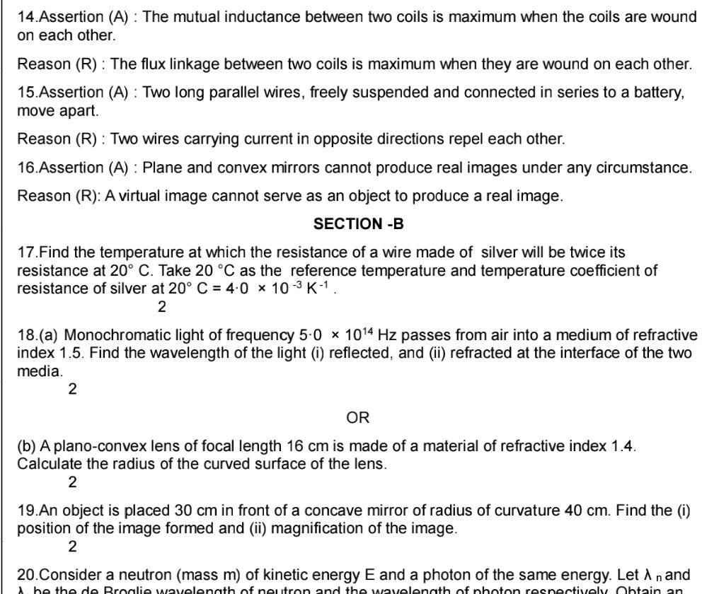 14Assertion (A) The mutual inductance | StudyX