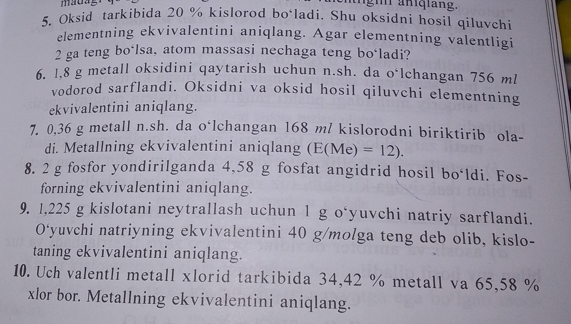 5 Oksid tarkibida 20 kislorod boladi Shu | StudyX