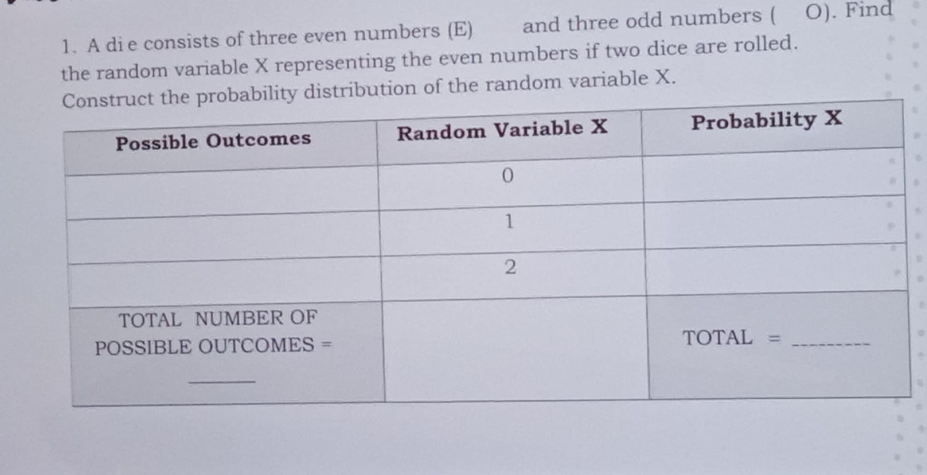 1 A die consists of three even numbers (E) | StudyX