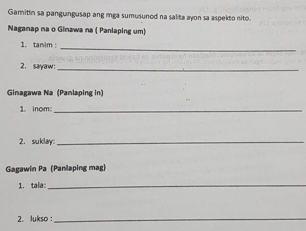 Gamitin sa pangungusap ang mga sumusunod na | StudyX