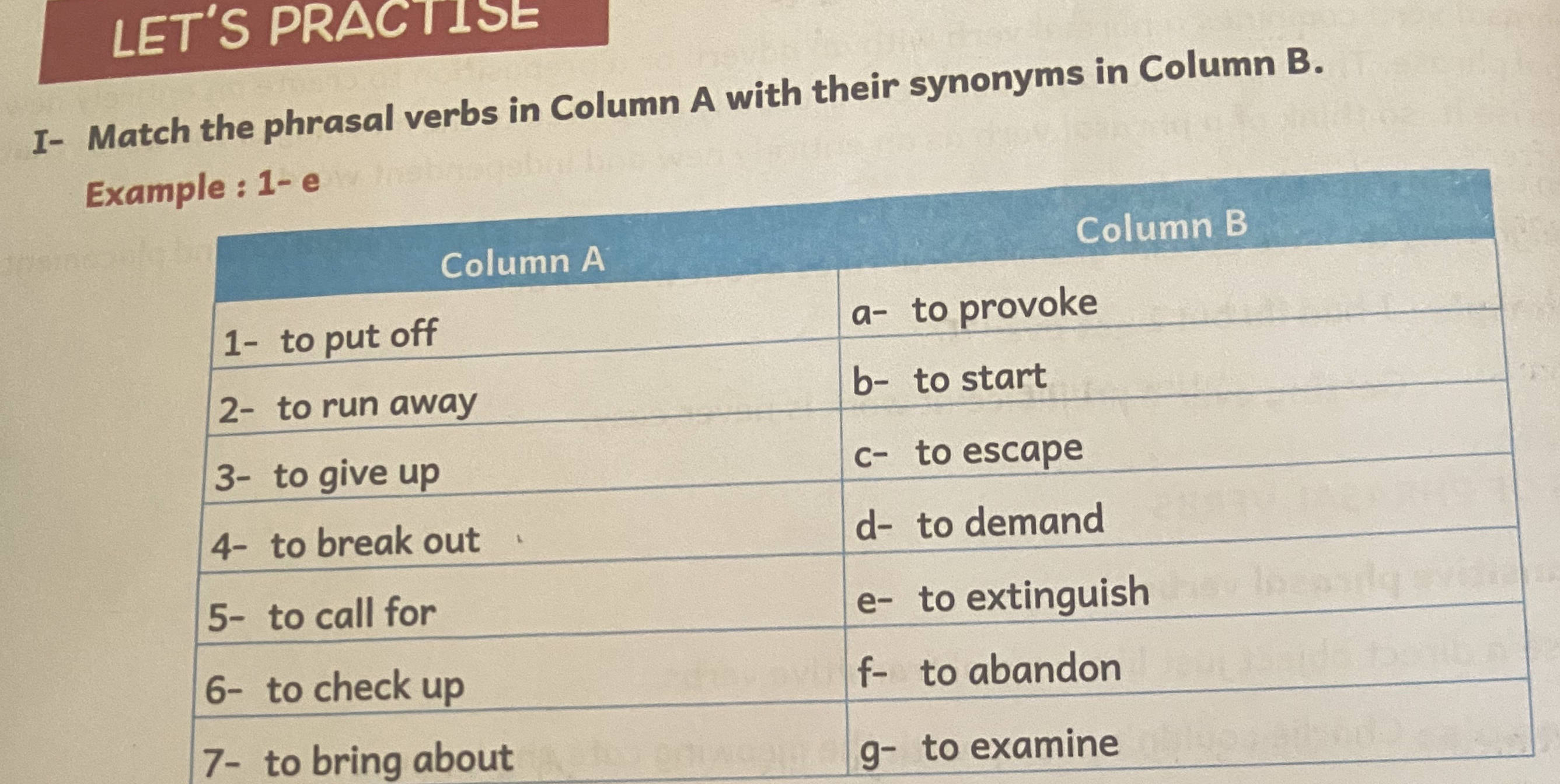 I- Match the phrasal verbs in Column A with | StudyX