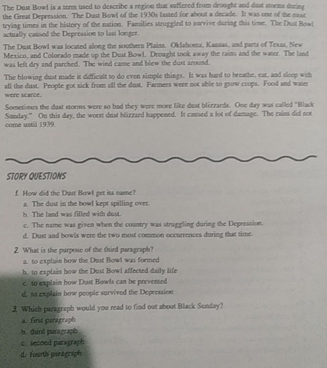 The Dust Bowl is a term used to describe a | StudyX