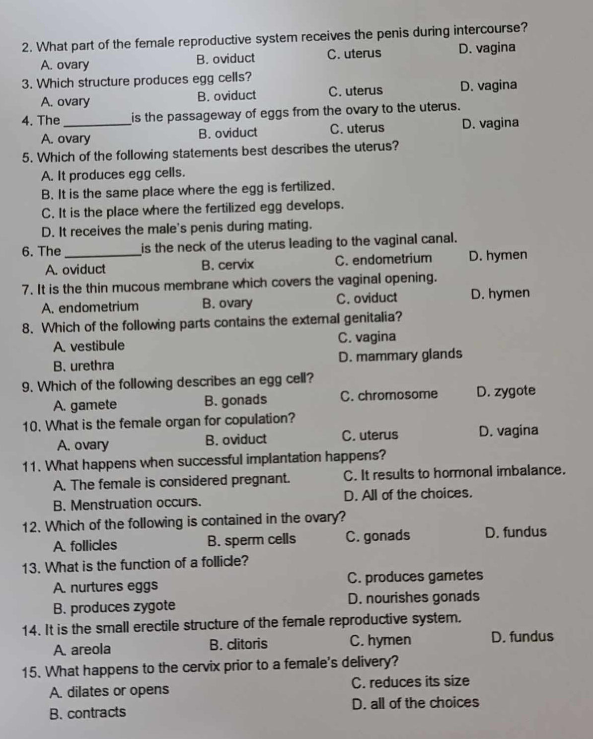2 What part of the female reproductive | StudyX