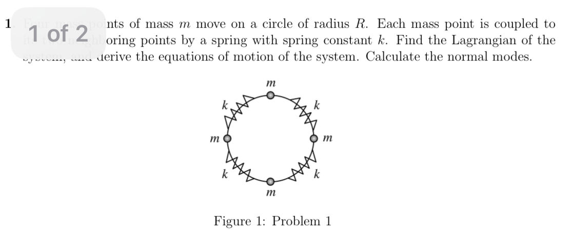 Four mass points of mass m move on a circle | StudyX