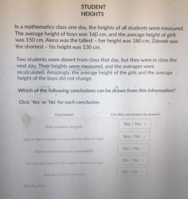 STUDENT HEIGHTS In a mathematics class one | StudyX