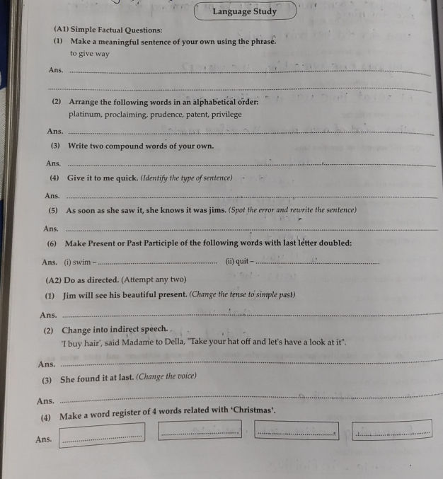 (A1) Simple Factual Questions (1) Make a | StudyX