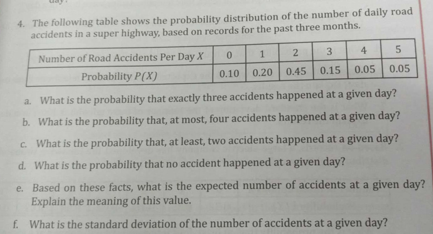 4 The following table shows the probability | StudyX