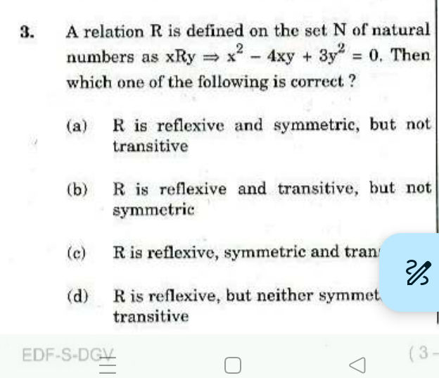 3 A relation R is defined on the set N of | StudyX