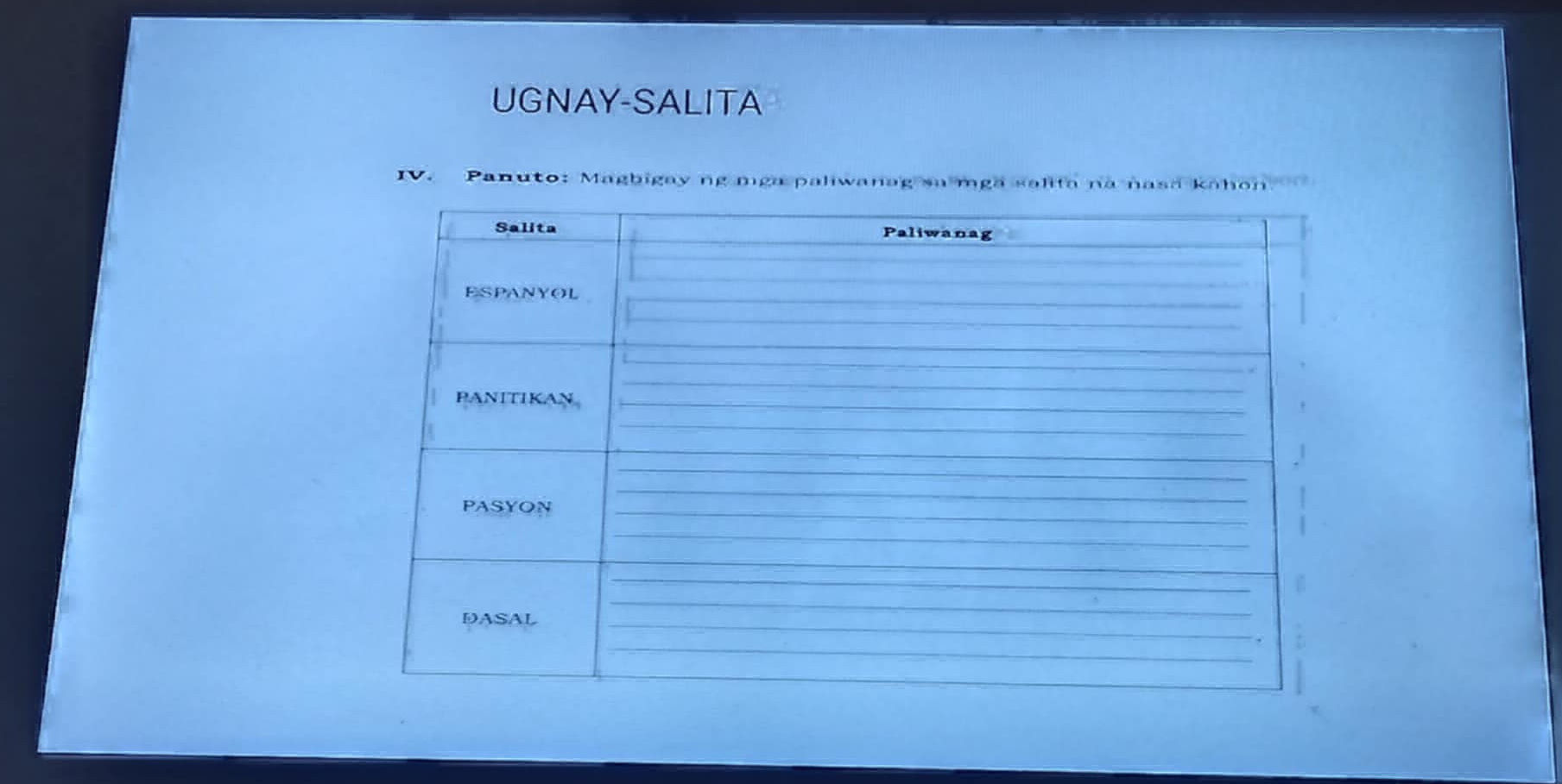 UGNAY-SALITA IV Panuto Magbigay ng mga | StudyX