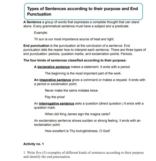 Types of Sentences according to their | StudyX
