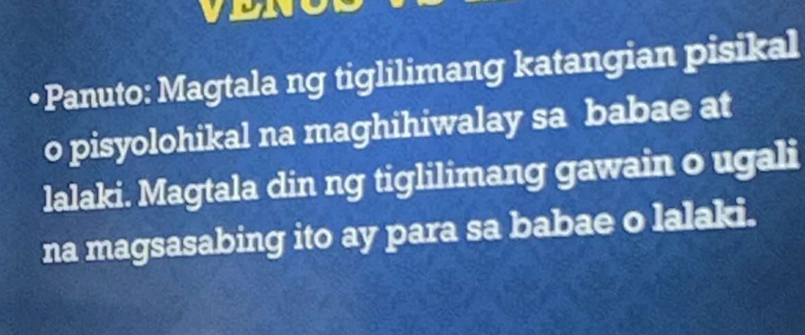 Panuto Magtala ng tiglilimang katangian | StudyX