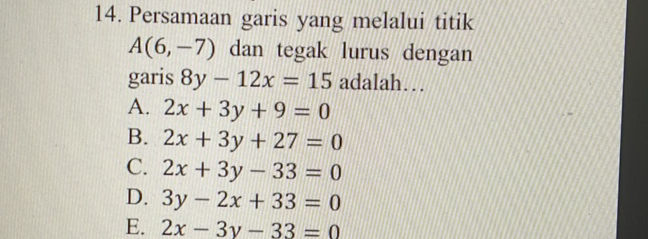 14 Persamaan garis yang melalui titik A(6 | StudyX